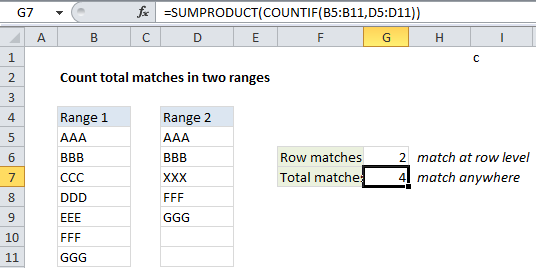 Count Total Matches In Two Ranges In Excel December 25 2023 Excel Office