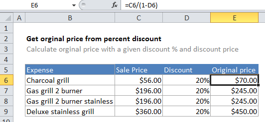 How To Get Original Price From Percentage Discount In Excel September 6 