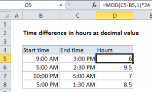 Calculate time difference in hours as decimal value in Excel August 21 ...
